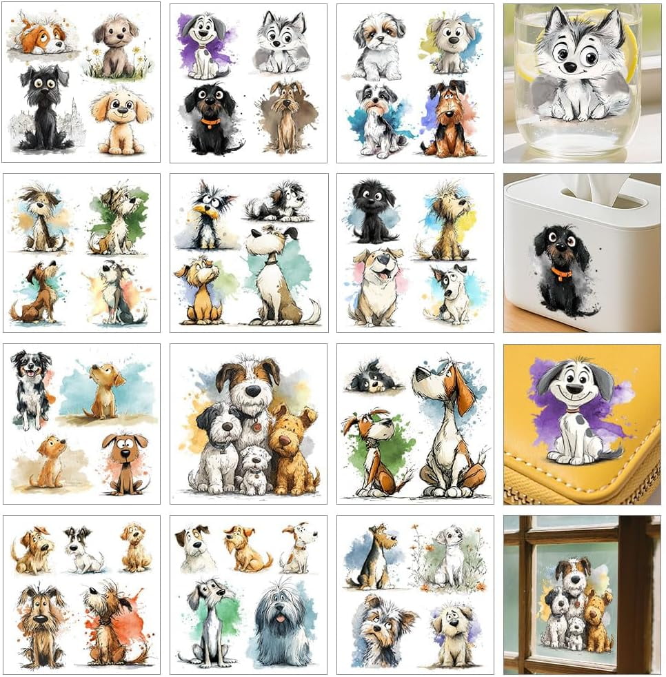 46 Styles Watercolor Puppy Rub on Stickers Crafts and Furniture 12 ...