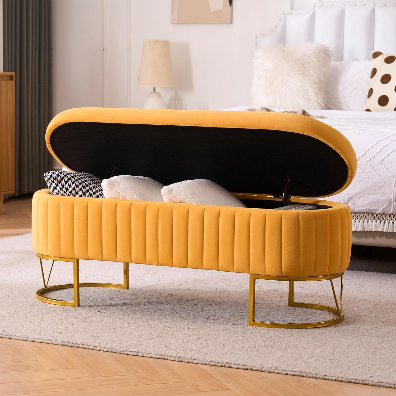 46" Upholstered Storage Ottoman Bench – Elegant Bedroom and Entryway ...