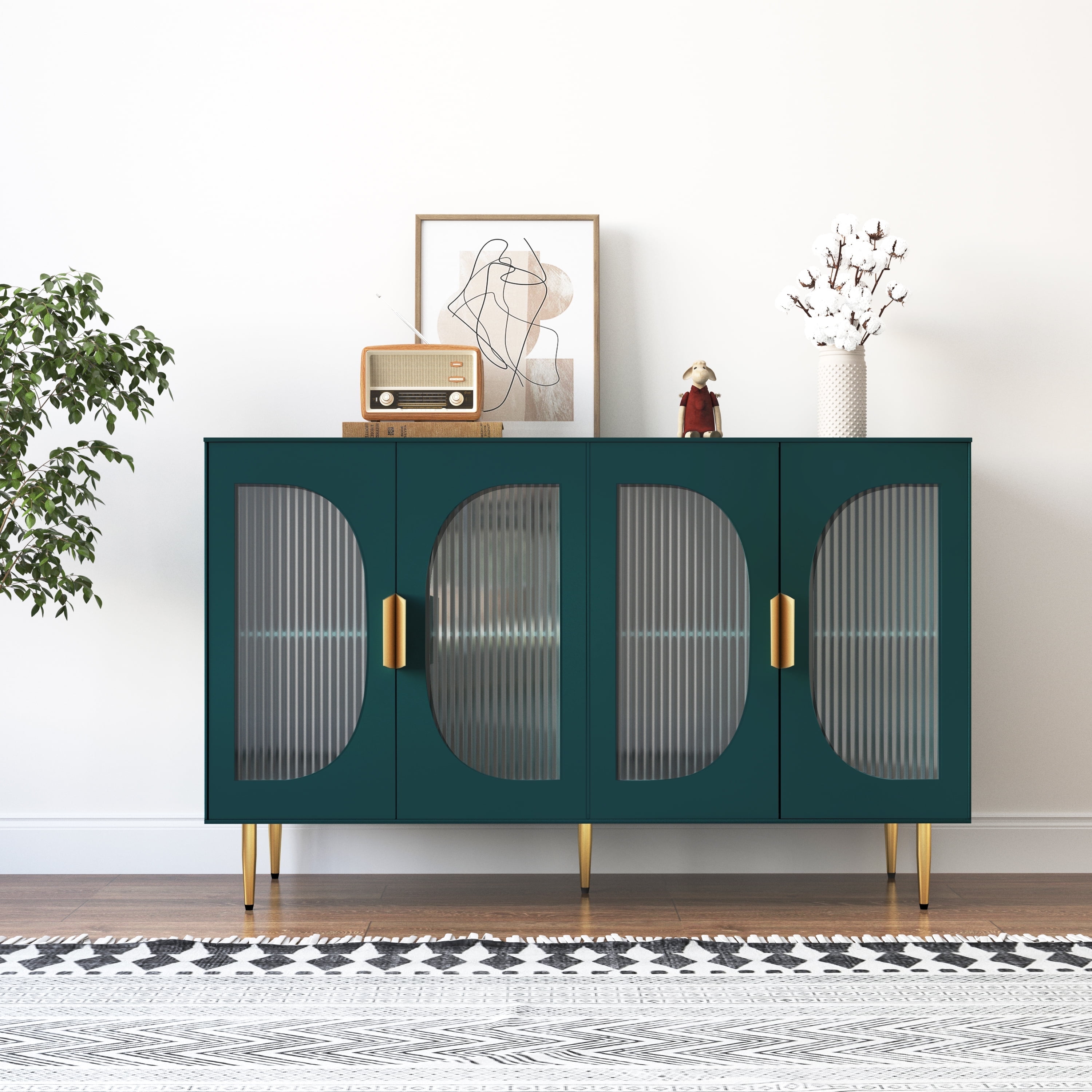 CBJCBJ Credenzas & Sideboards Cabinet with 4 Glass Doors for Kitchen ...