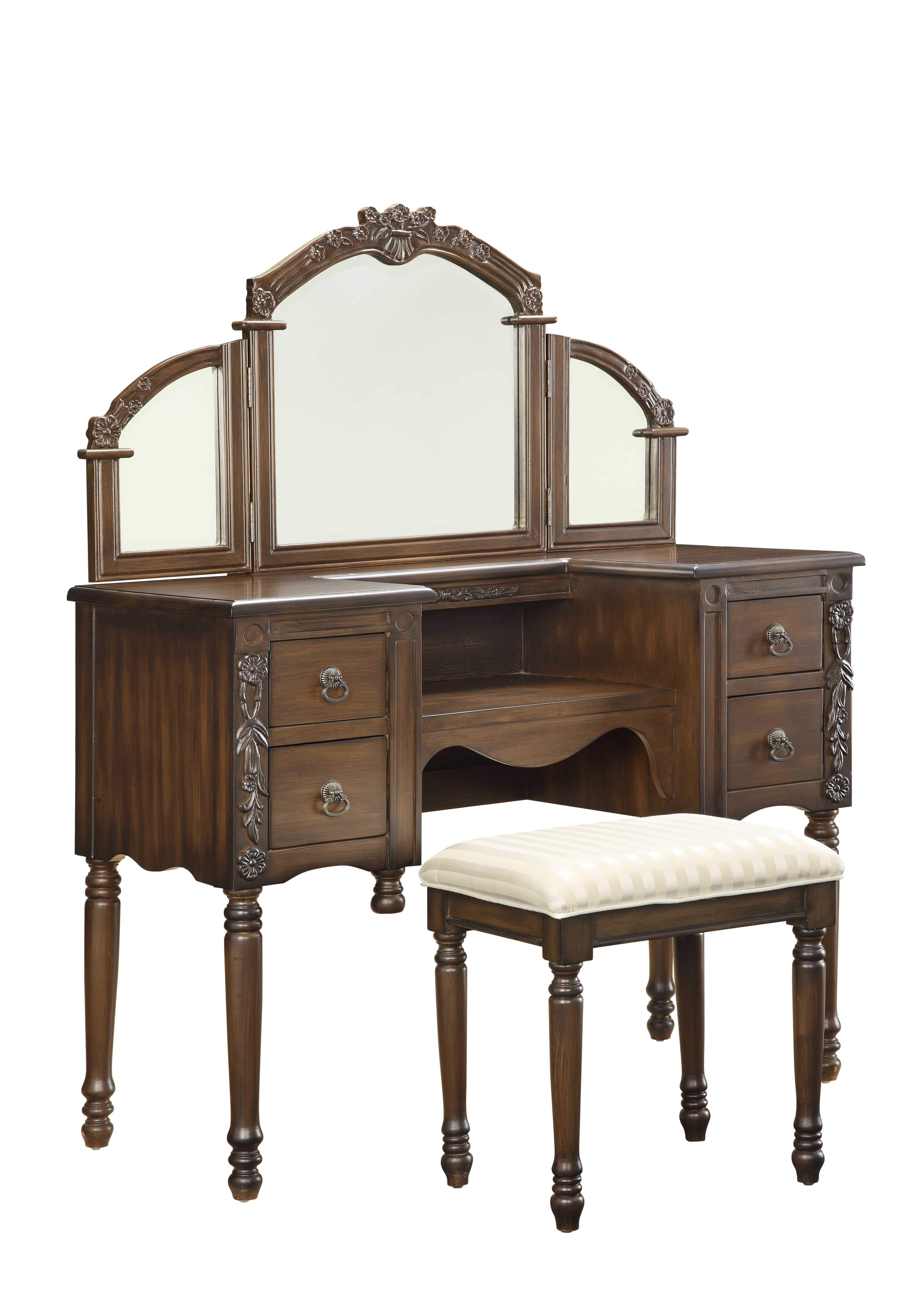 46" X 19" X 35" Oak Wooden Vanity Desk And Stool - Walmart.com
