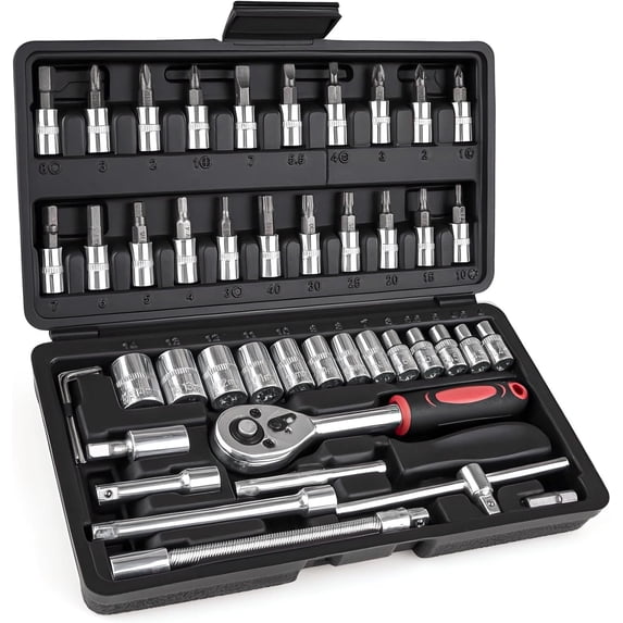 46 count 1/4 Inches Ratchet Socket Wrench Set, Metric Socket Ratchet ...