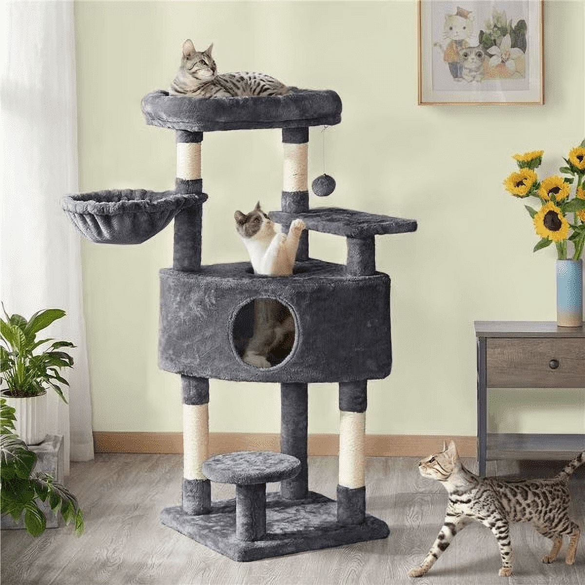 46-in Multi-Level Activity Cat Tree with Plush Perches, Baskets & Play ...