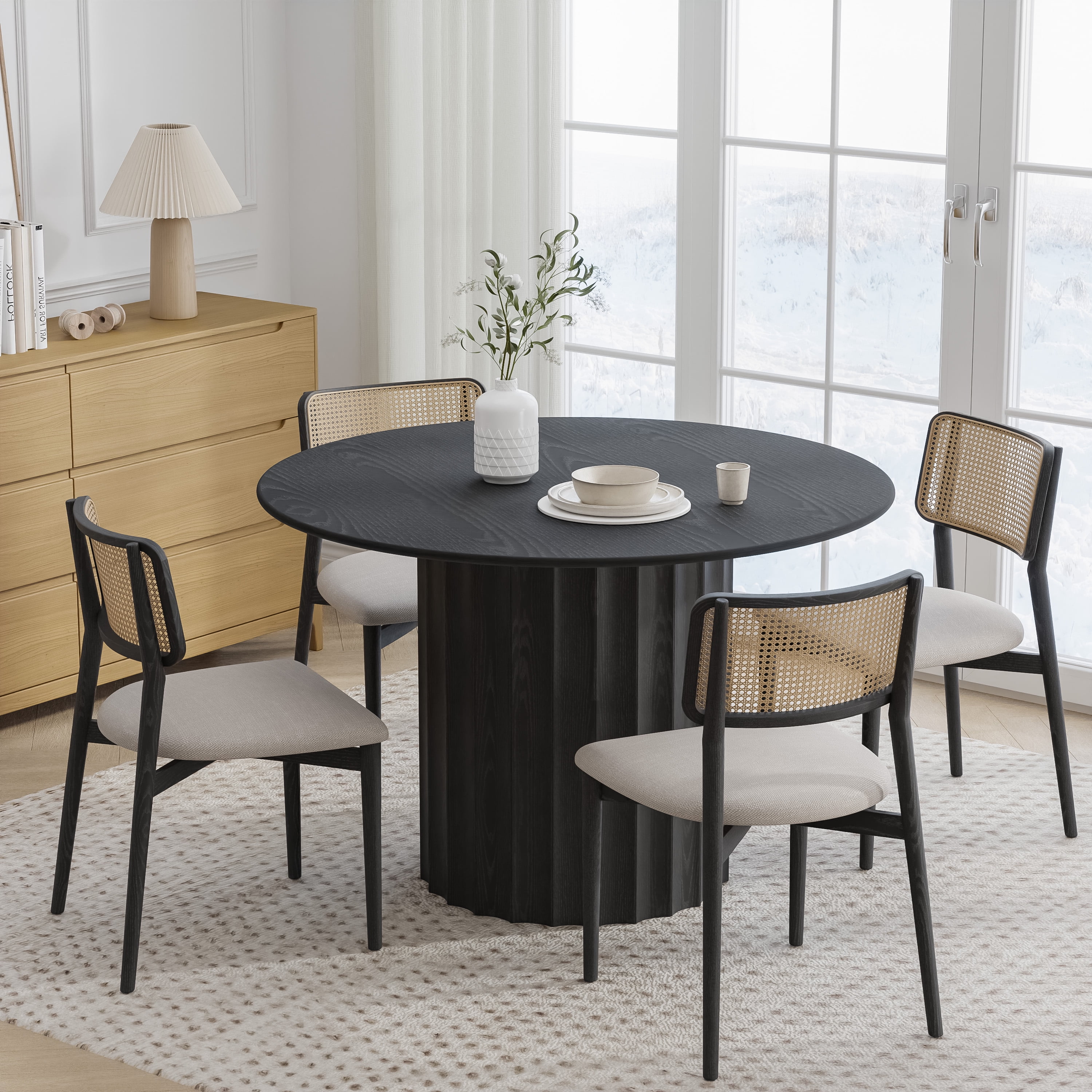 Free Shipping! Dovelina 46 in. Solid Oak Wood Round Dining Table Black ...