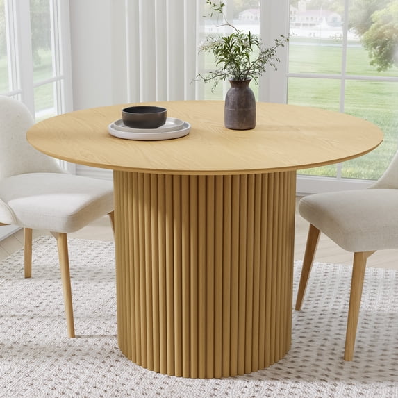 Dovelina 46 in. Solid Wood Round Dining Table Natural Oak Rustic ...