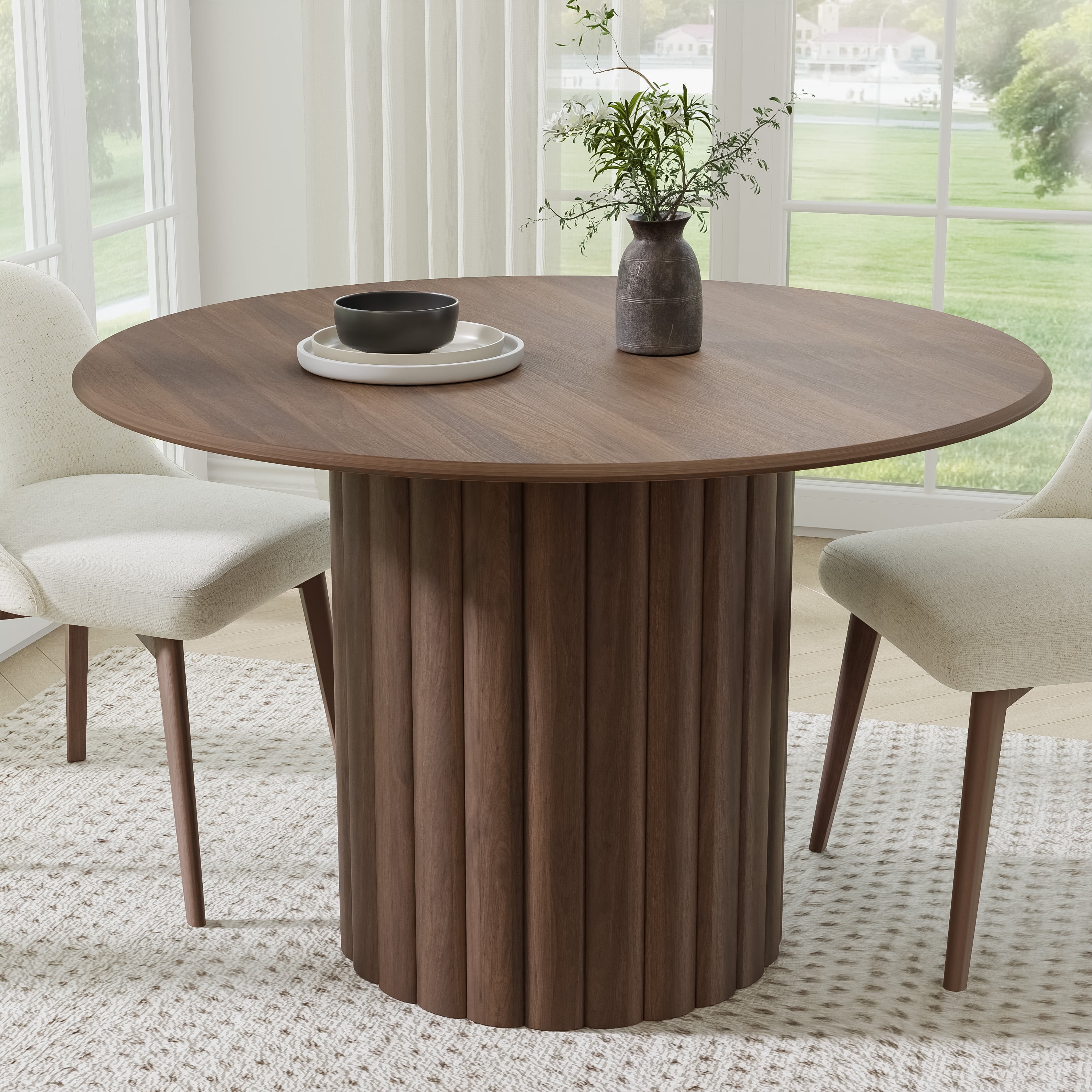 46 in. Soild Wood Walnut Dining Table Round Kitchen Table - Walmart.com