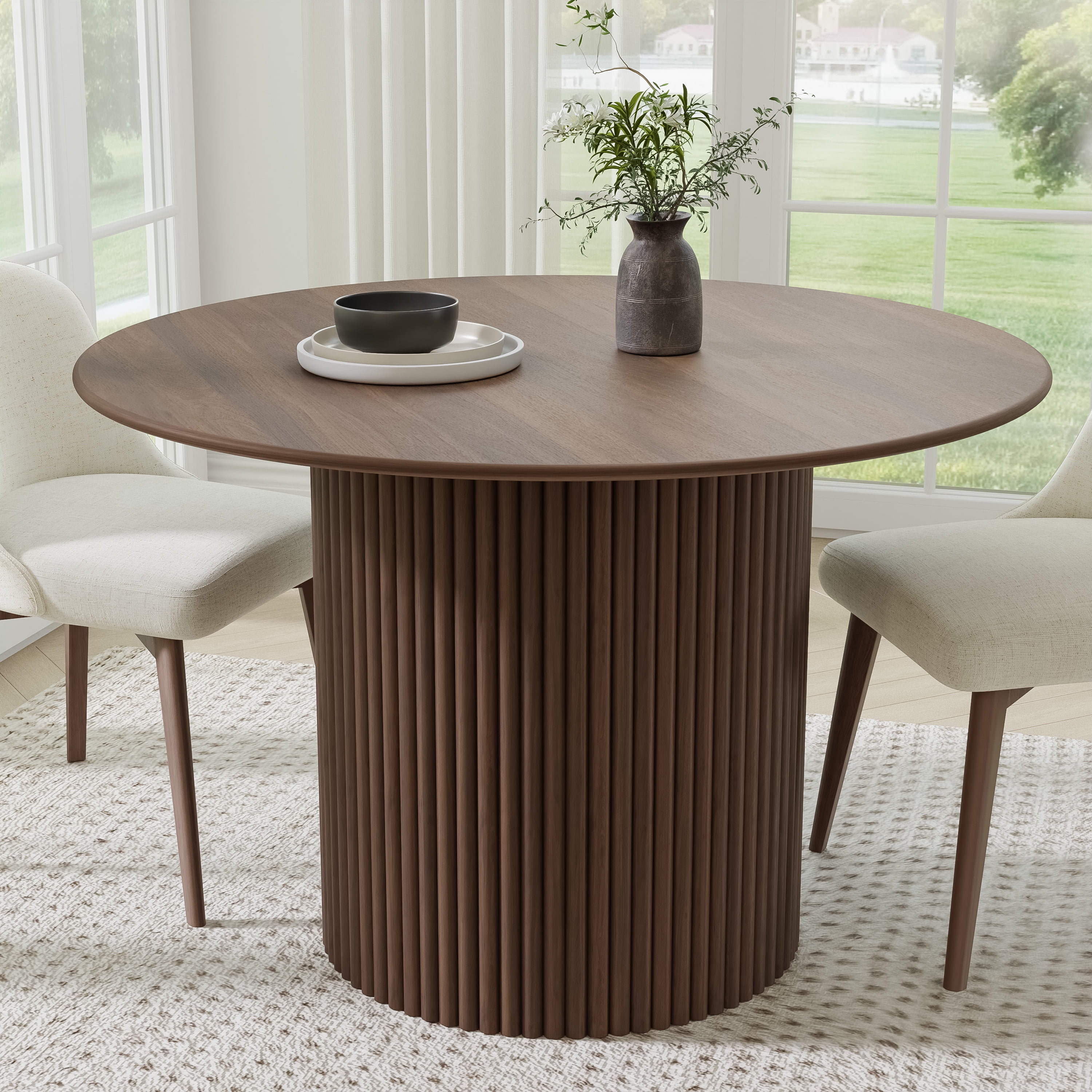 46 in. Soild Wood Walnut Dining Table Round Kitchen Table - Walmart.com