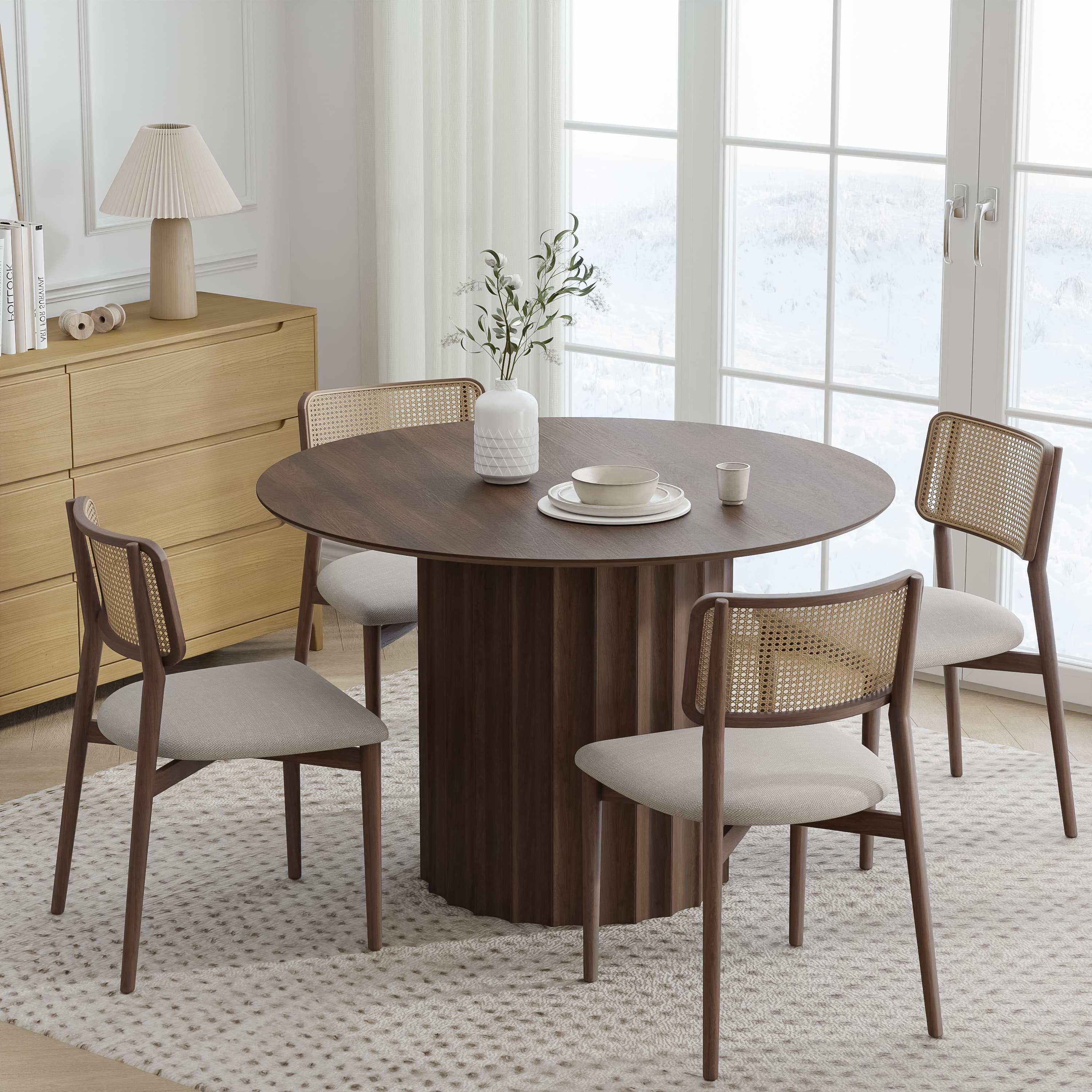 46 in. Soild Wood Walnut Dining Table Round Kitchen Table - Walmart.com