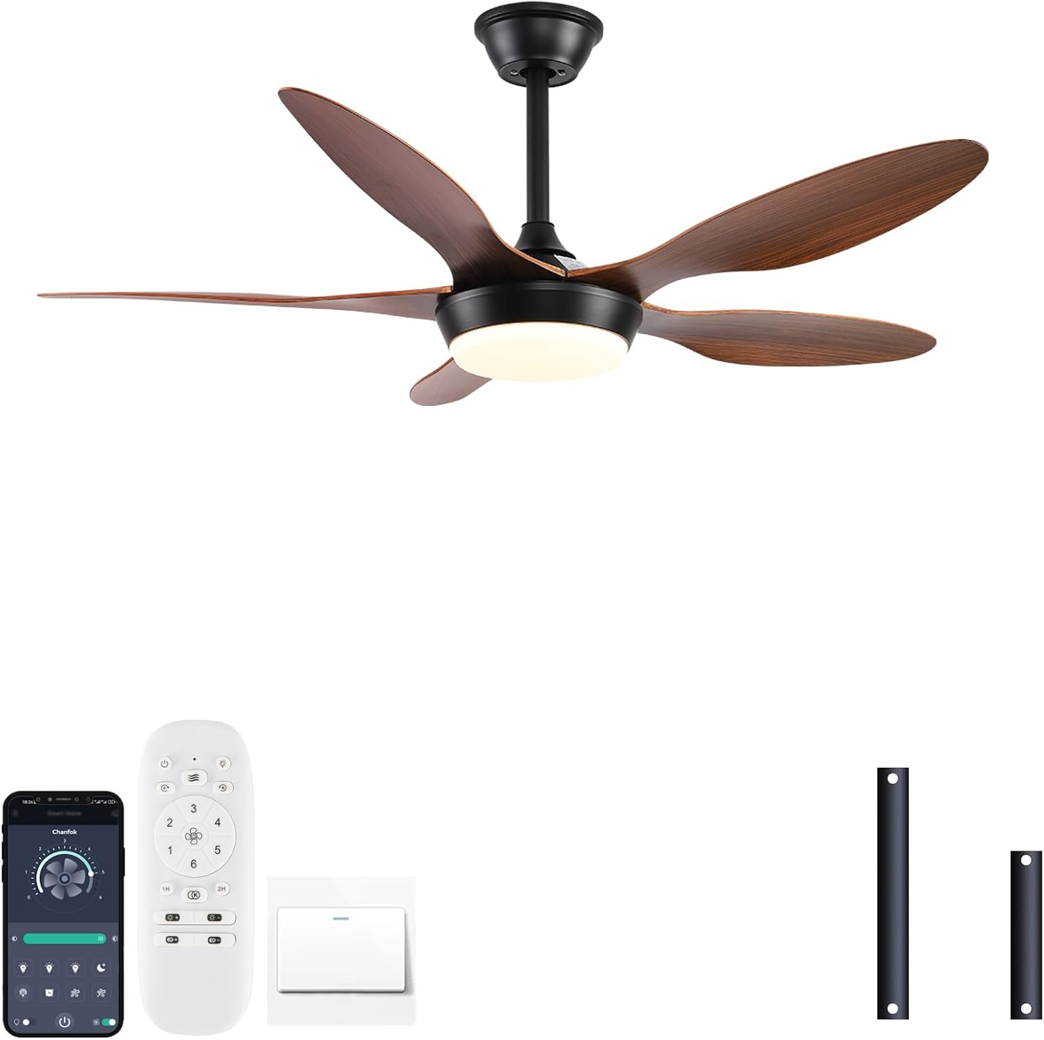 46 inch Black Modern Ceiling Fans with Lights Remote/APP Control Low ...