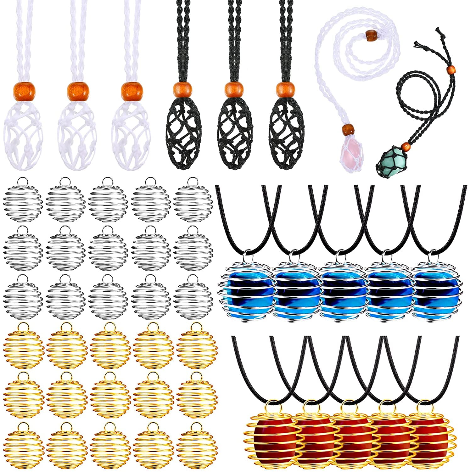 46-piece necklace cord hollow gemstone setting spiral bead cage pendant ...