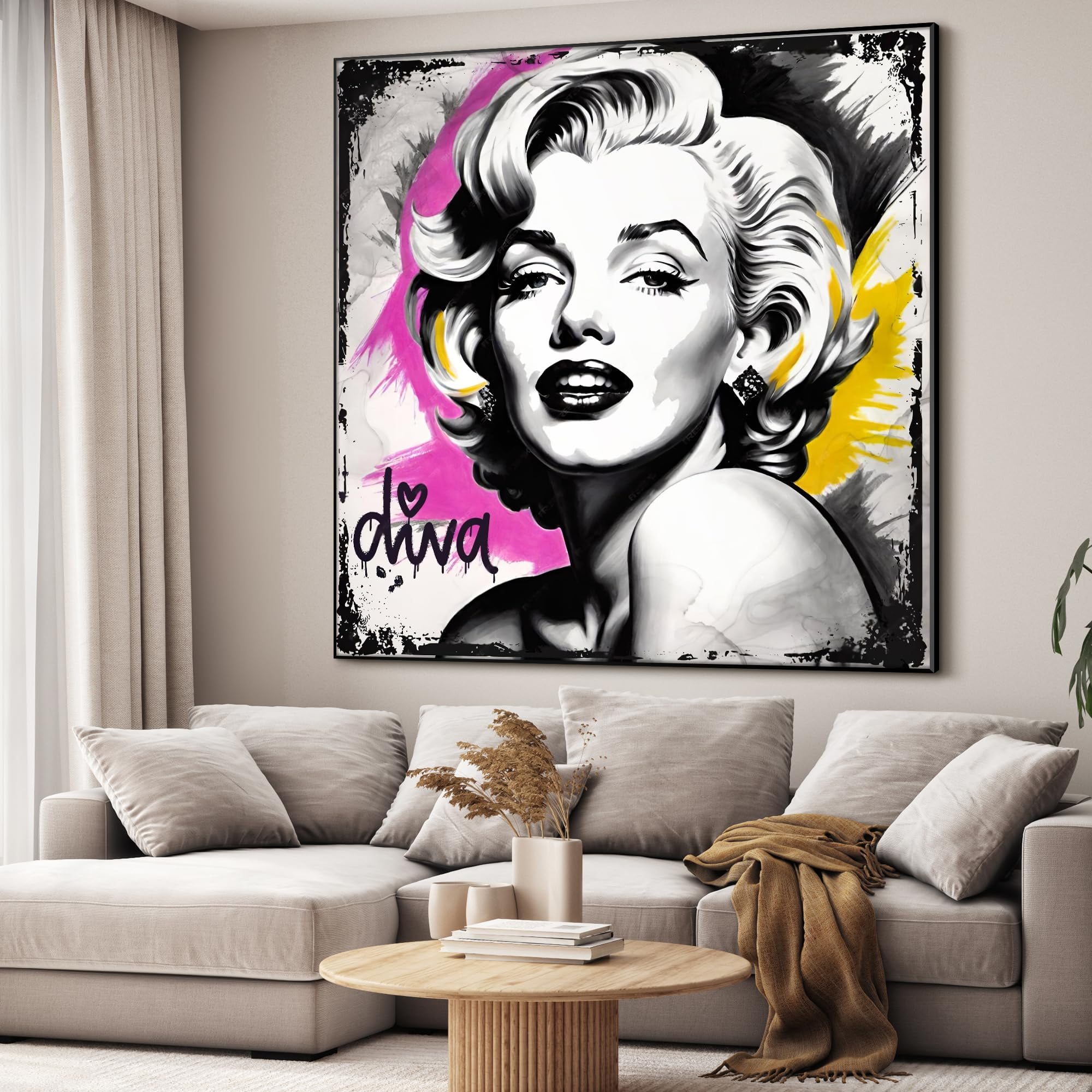 46"x46" XL Framed Wall Art - Marilyn Monroe Diva Black, White, Pink ...