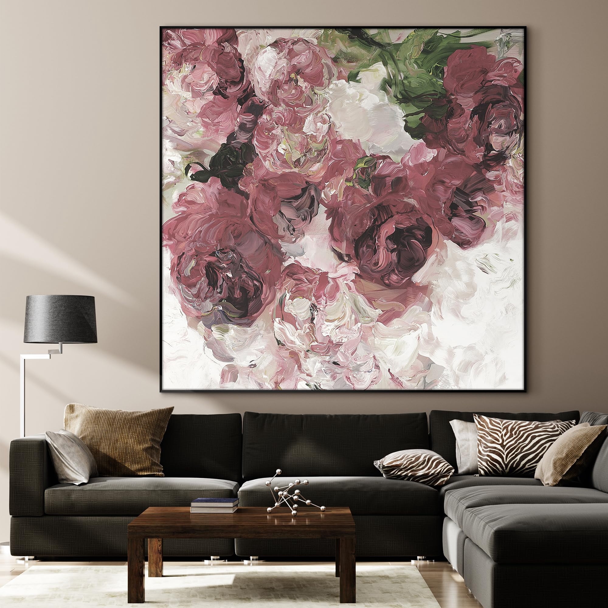 46"x46" XL Framed Wall Art - Soft Pink and White Roses Romantic Floral ...