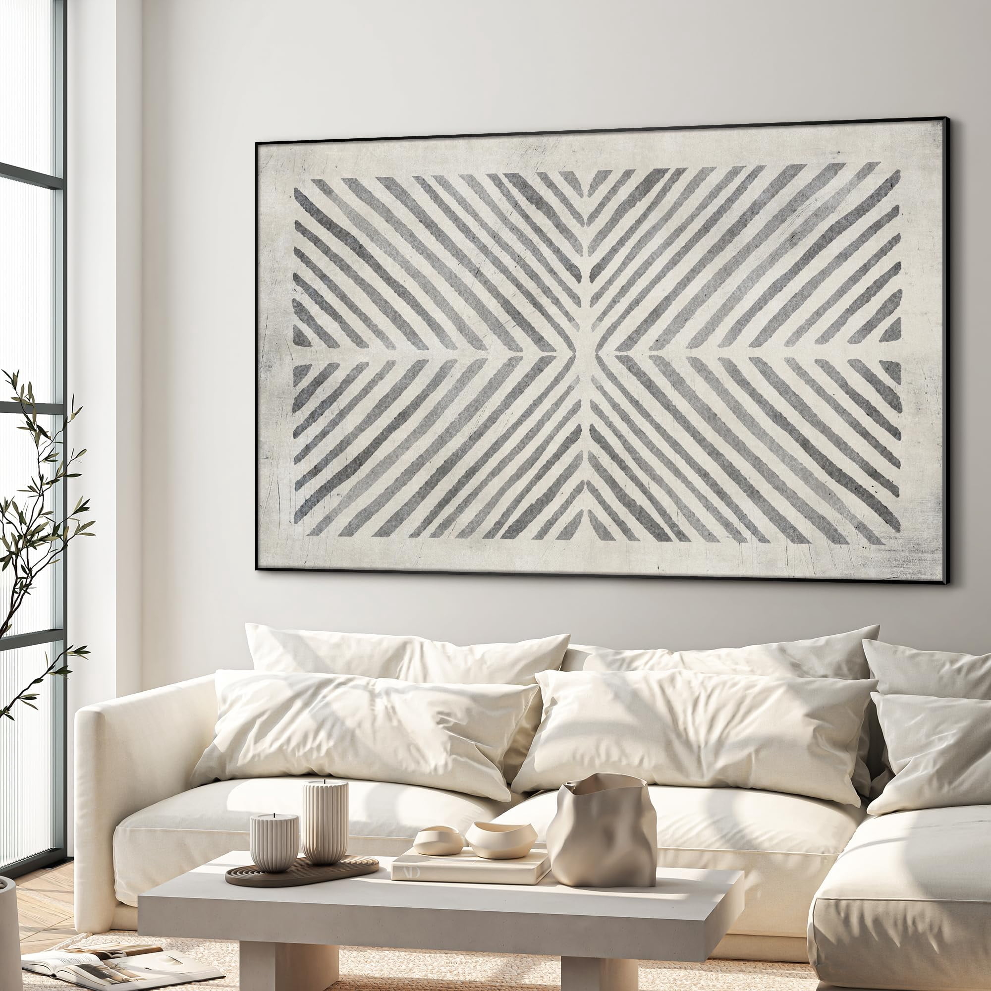 46"x72" XL Framed Wall Art - Modern Geometric Black and White Line ...