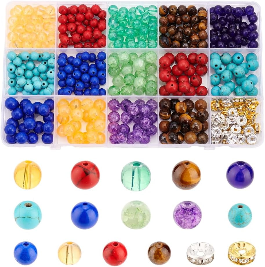 460 Pcs Bead Jewelry Making Set 16 Styles Turquoise Lazuli Yellow Tiger ...