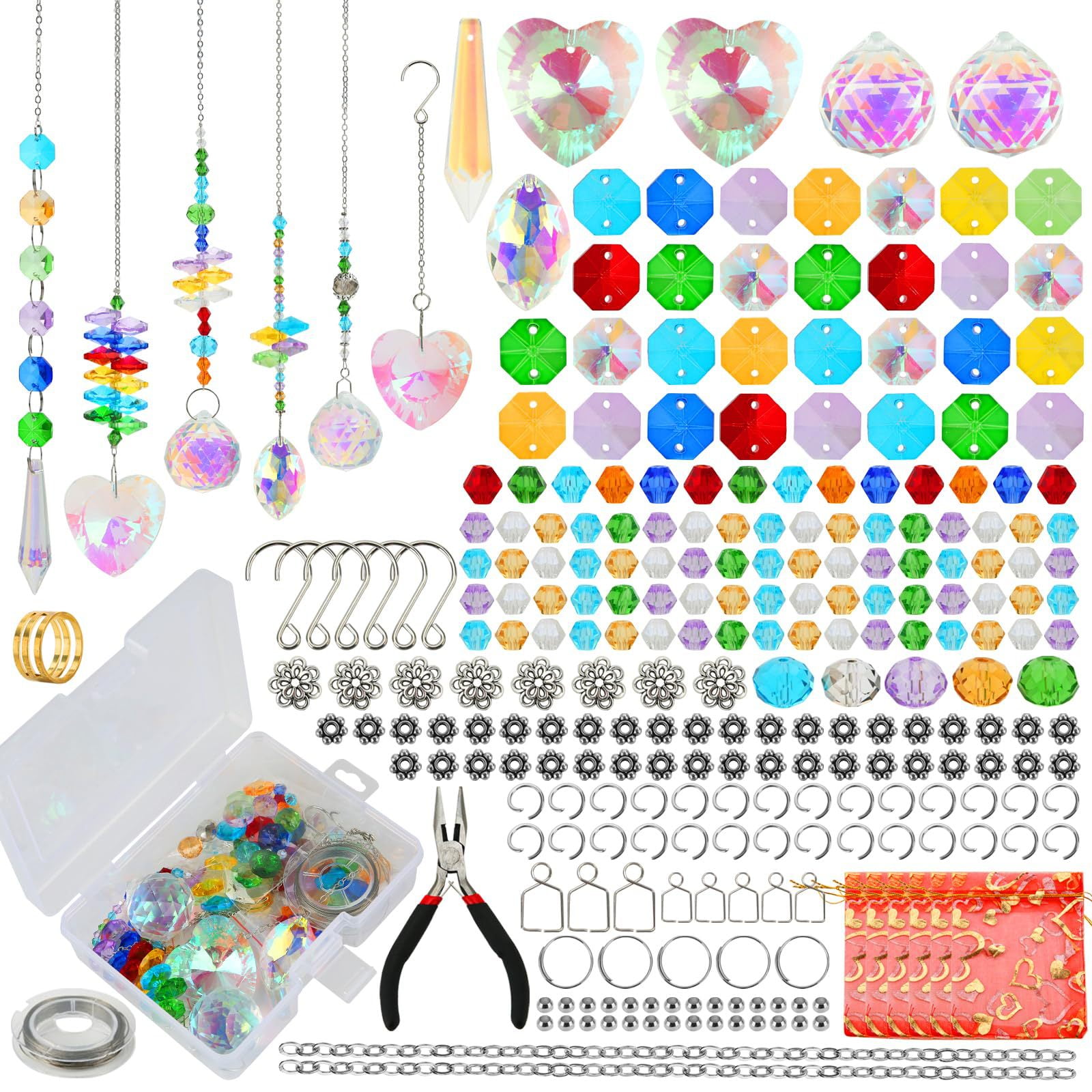 460 Pieces Bead Crafting Set Colorful Glass Beads for Garden and Window ...