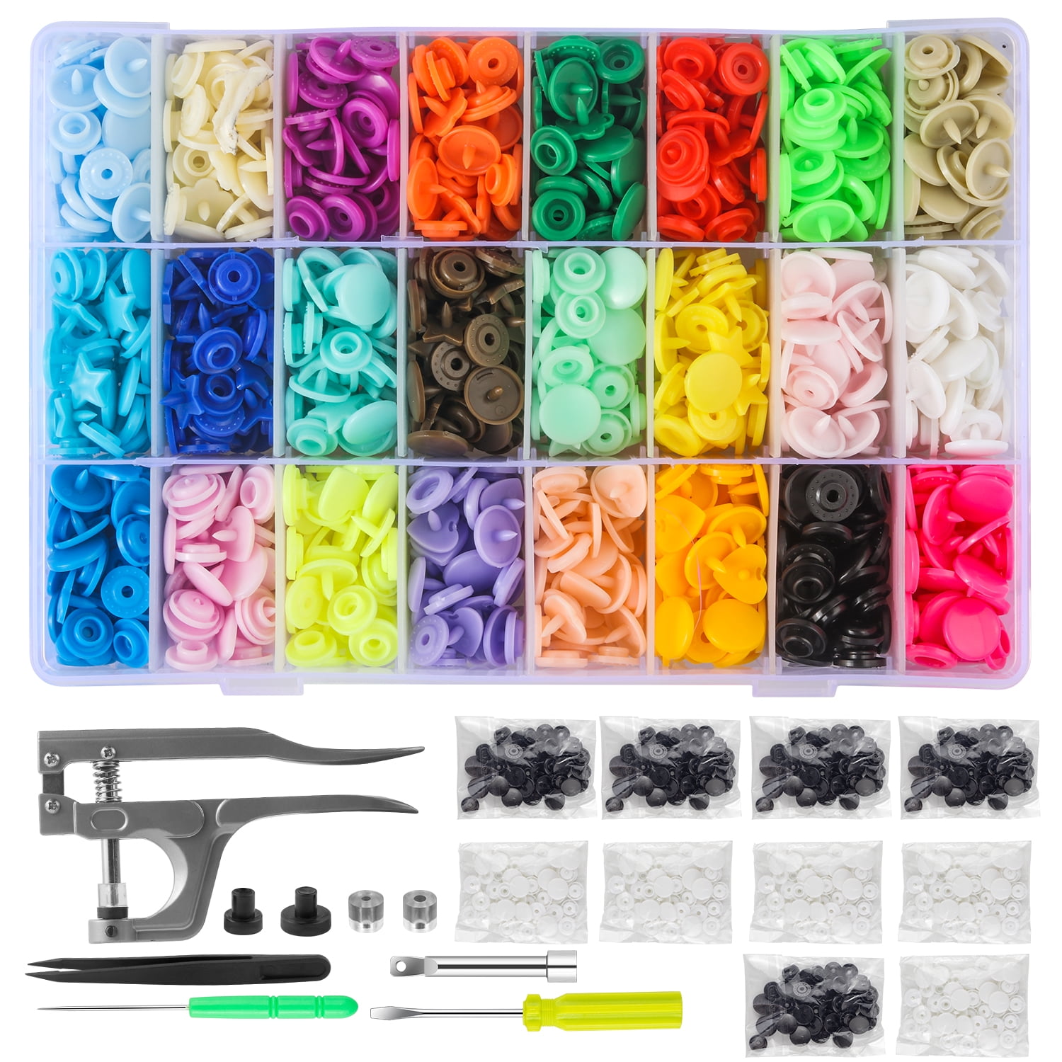 MSDADA Snap Fasteners Kit, 460 Sets, 24 Colors Plastic Snap Buttons, 4 ...