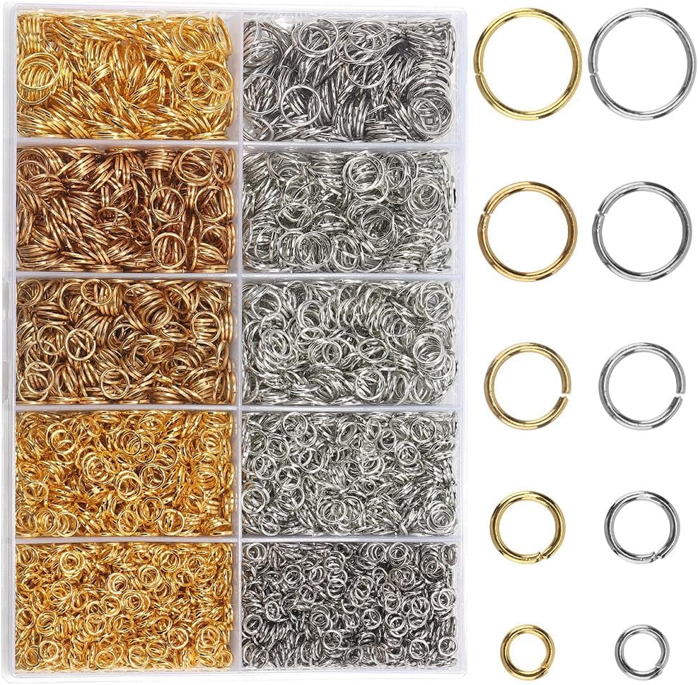 4600Pcs 5 Sizes Metal Open Jump Rings Jewelry Connector Rings Gold Iron ...