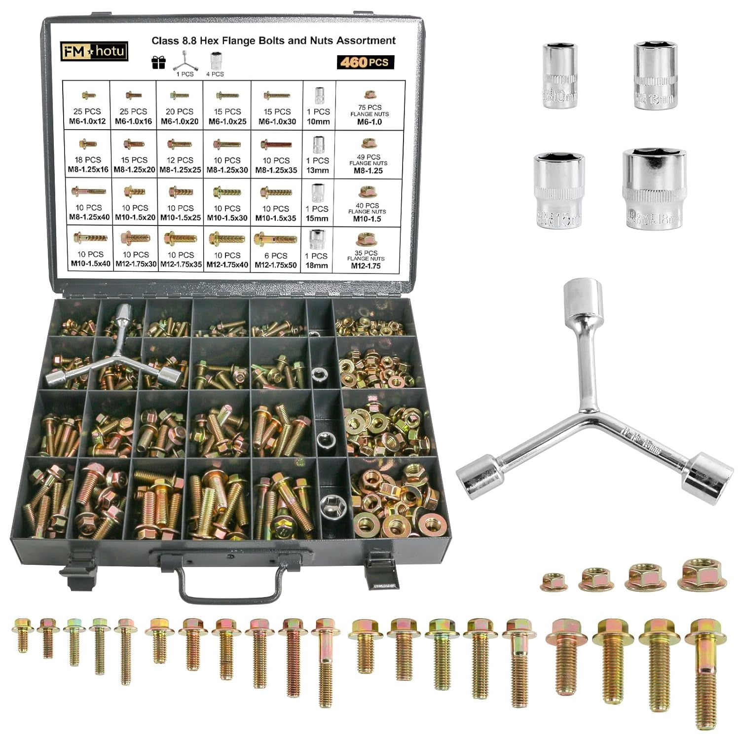 460Pcs Nuts and Bolts Assortment Kit, Metric Grade 8.8 Flange Hex Bolts ...