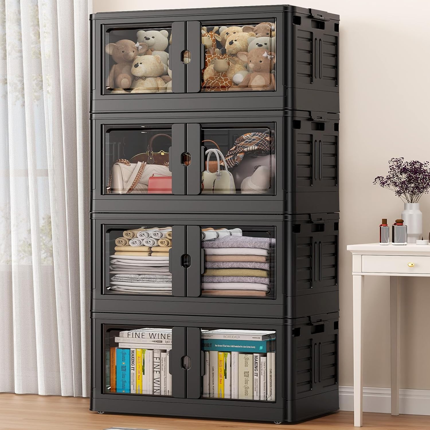 460Qt Stackable Storage Bins with Lids & Wheels, 4-Pack Large Plastic ...