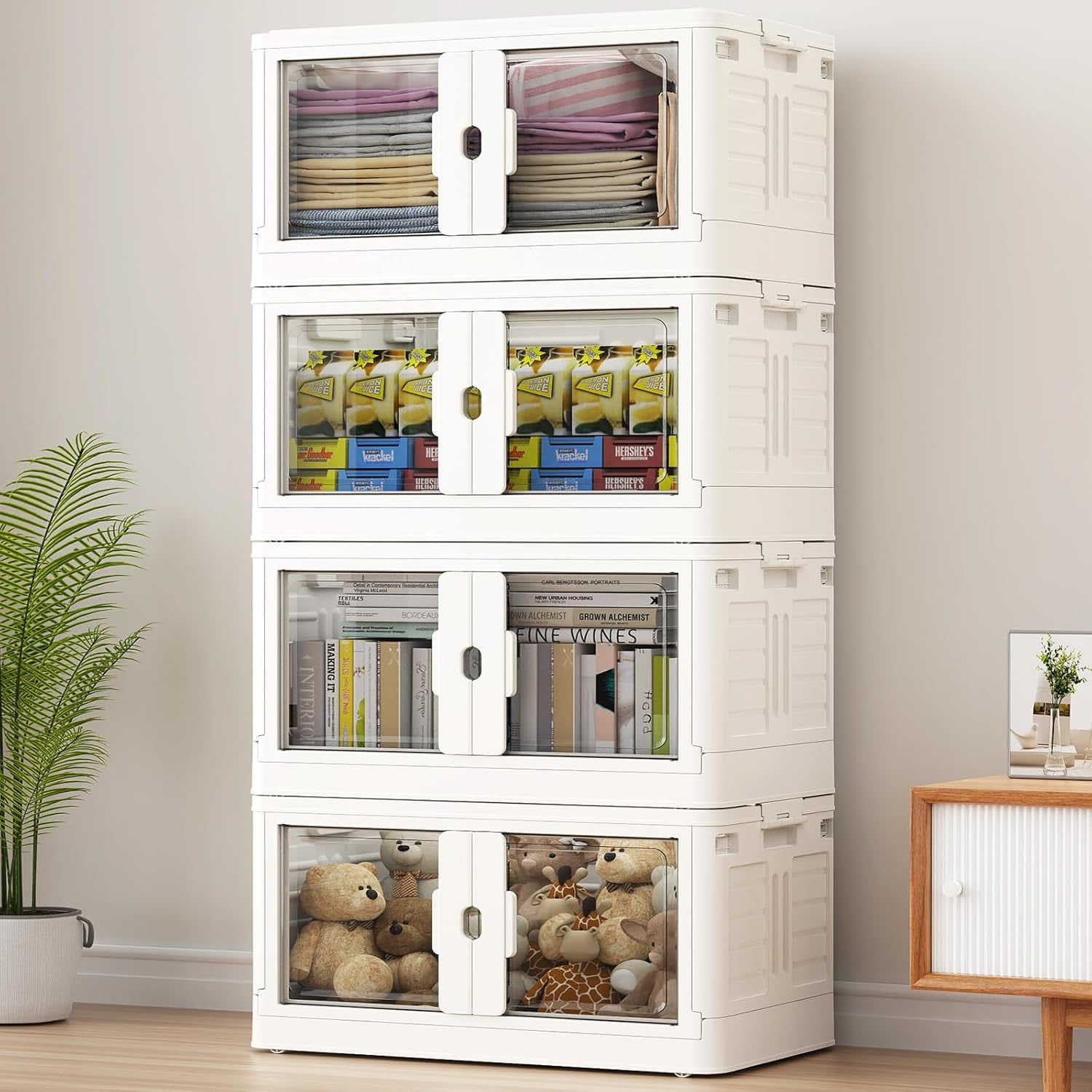 460Qt Stackable Storage Bins with Lids & Wheels, 4-Pack Large Plastic ...