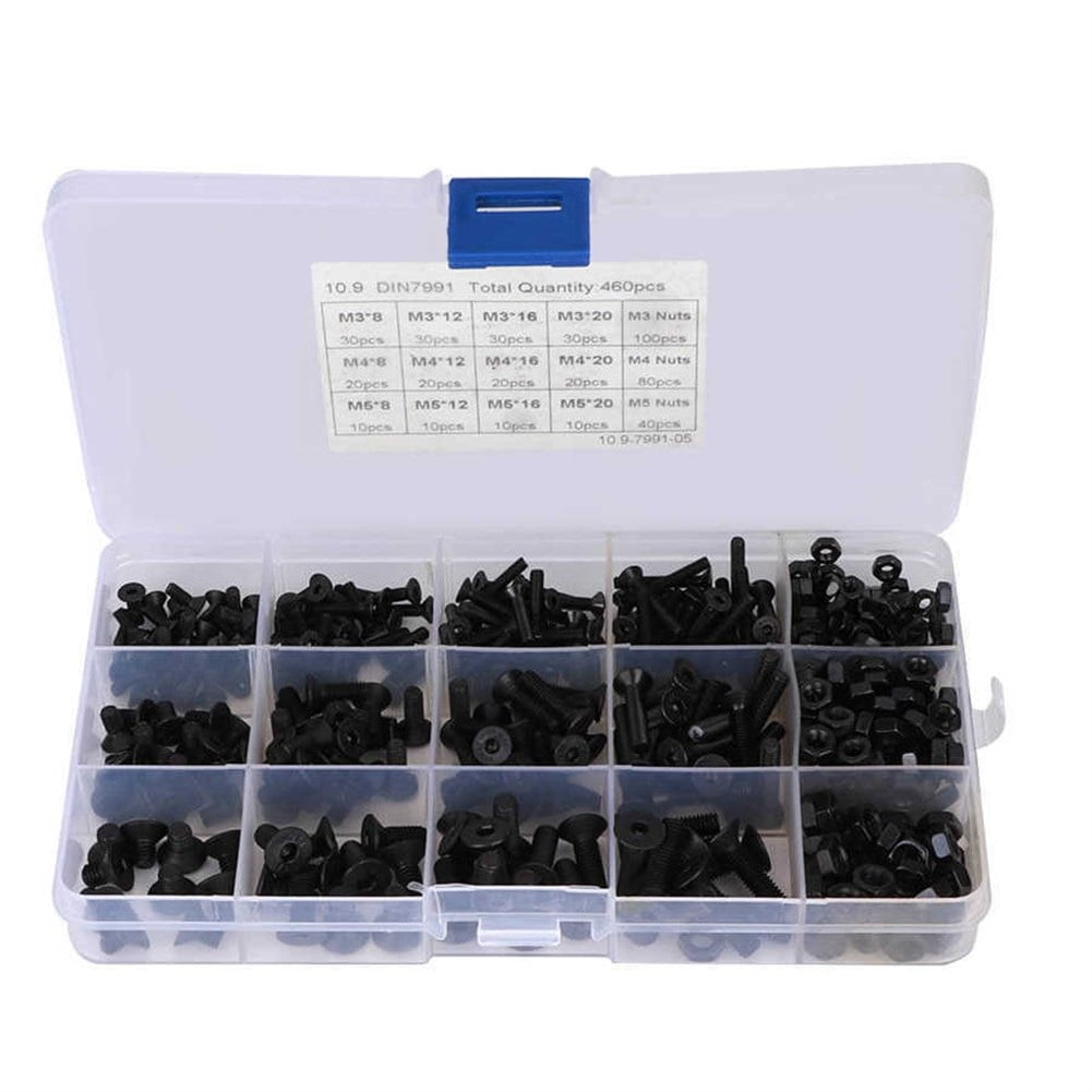 460pcs M3/M4/M5 Screw Nut Combination Assortment Kit Carbon Steel ...