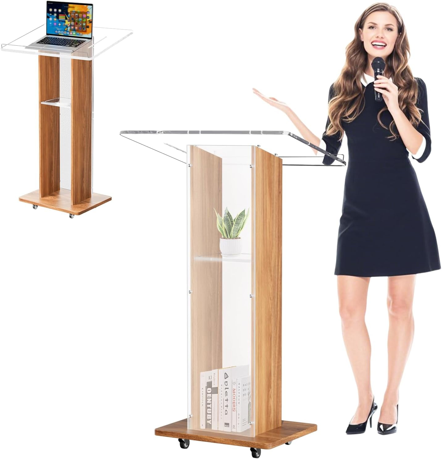 46IN Acrylic and Wood Podium Lectern, Pulpits for Churches with Double ...