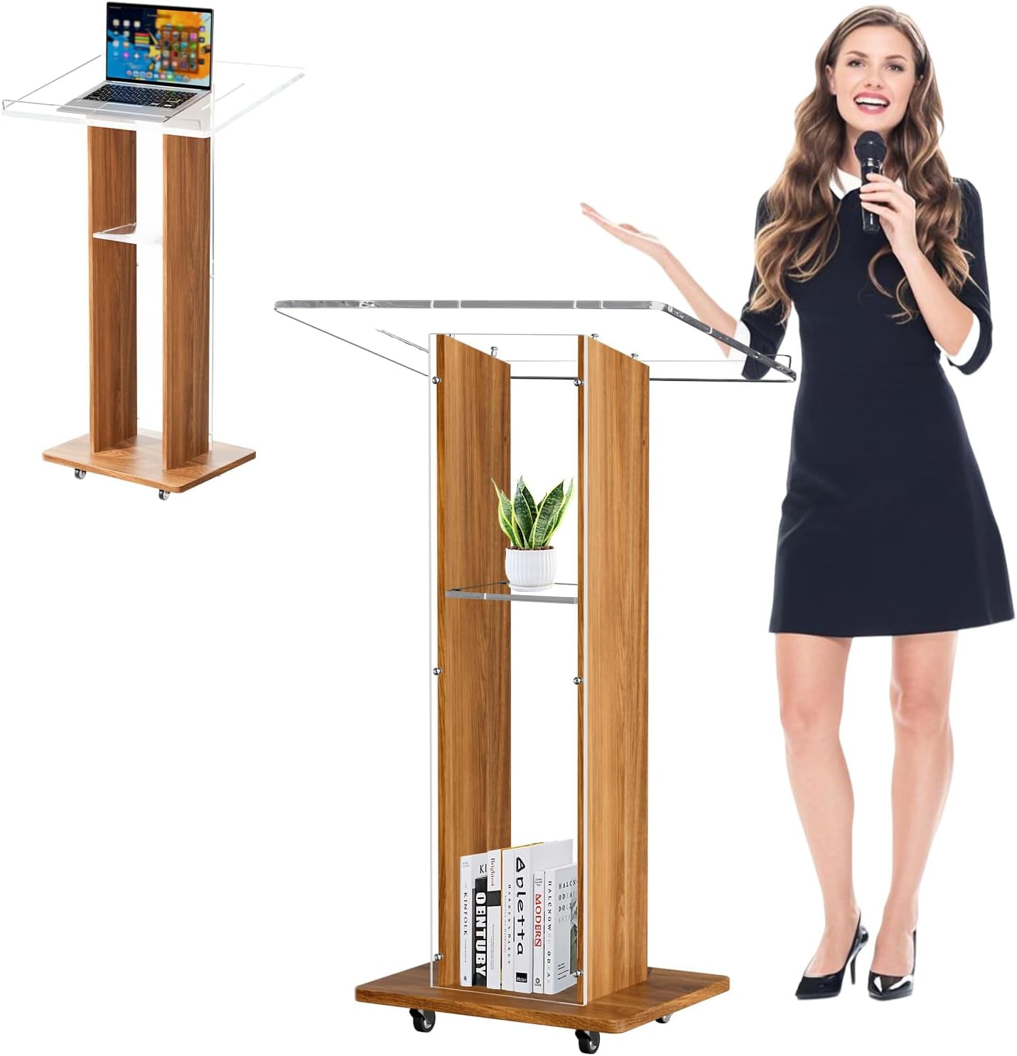 46IN Acrylic and Wood Podium Lectern, Pulpits for Churches with Double ...