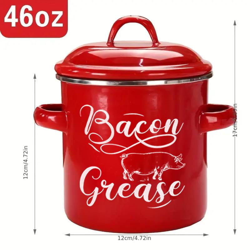 46OZ Enamel Bacon Grease Container with Strainer & Spatula, Dual ...