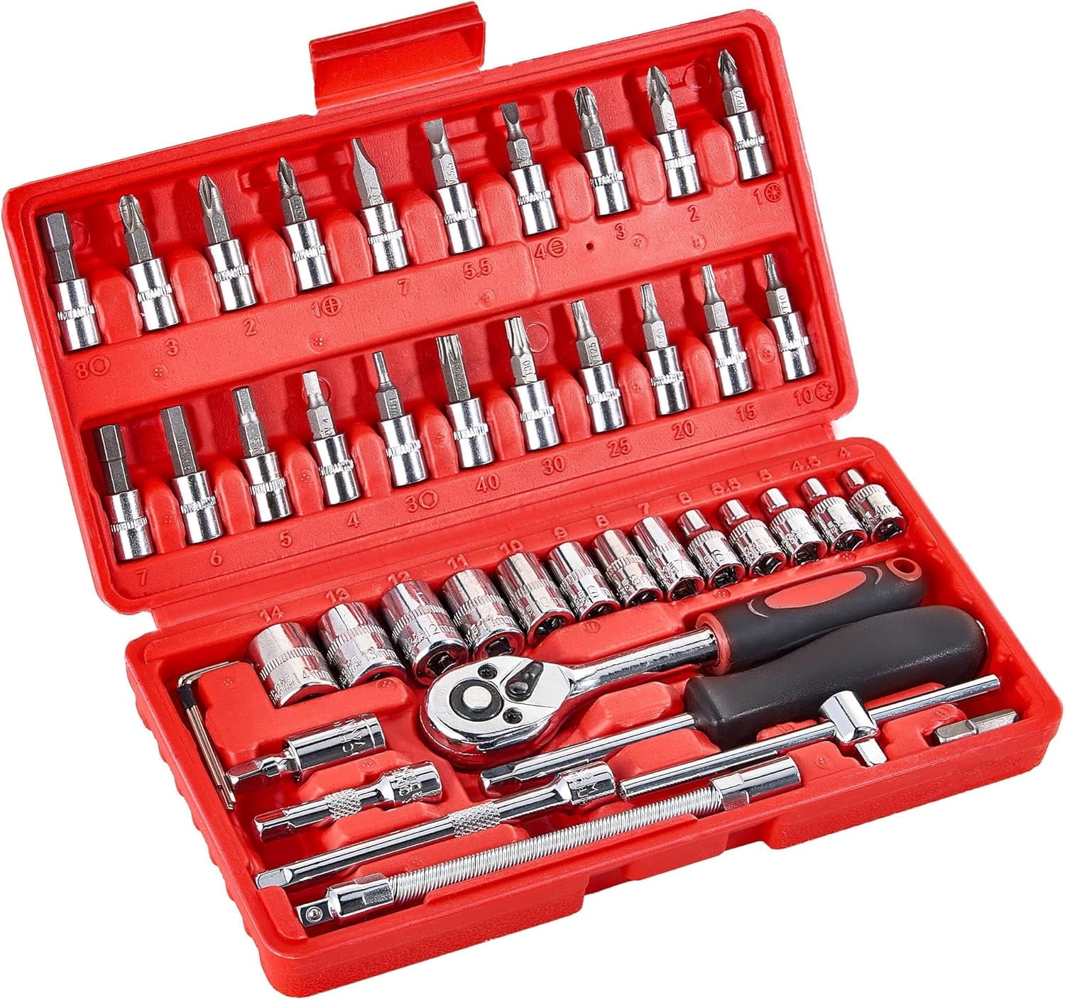 Socket Wrench Set 46PCS – 1/4" Drive Metric Tool Kit with Ratchet ...