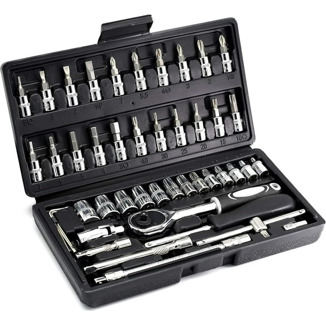 46PCS 1/4 Inch Wrench Set,Drive Car Repair Tool Ratchet Torque Wrench ...