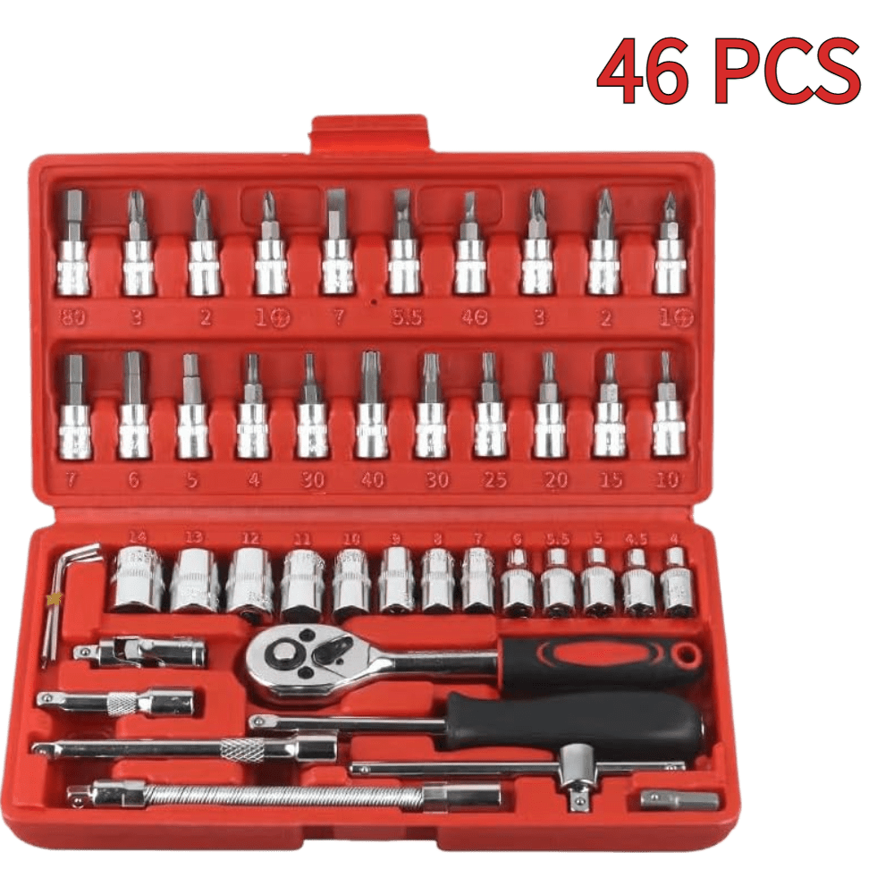 46PCS 1/4 inch Drive Socket Set,Metric Ratchet Wrench Set with 4-14mm CR-V Sockets,S2 Bits ...