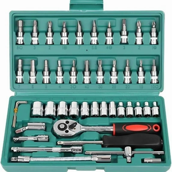 46PCS 1/4 inch Drive Socket Set,man birthday gift Metric Ratchet Wrench Set with 4-14mm CR-V ...