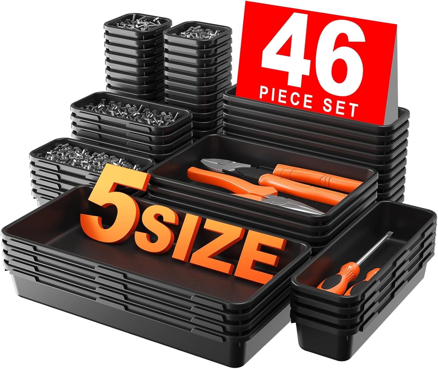 ?46PCS & 5 Size?Tool Box Organizer Tray Divider Set, ?Black? Bathroom ...