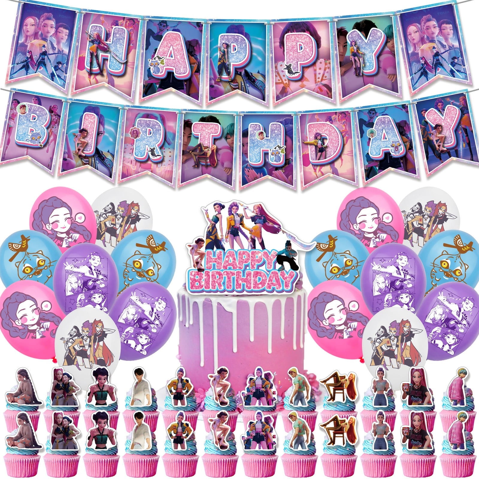 46PCS New Kpop Demon Hunters Party Supplies, Birthday Decorations Set Include Banner, Balloons ...