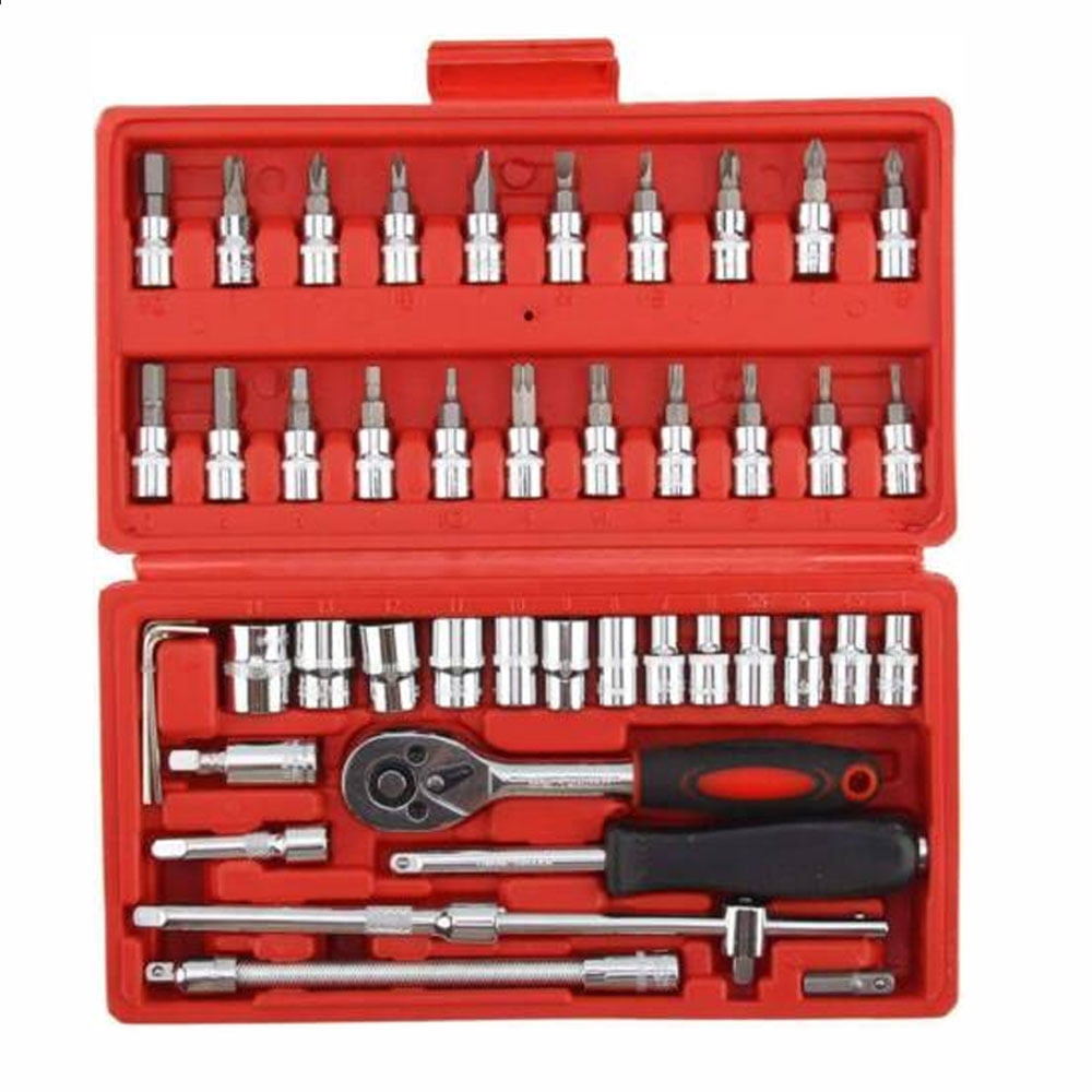 46PCS Ratchet Wrench Set Kit 1/4' Metric Drive Ratchet Phillips Torx Bits Allen Key Screwdriver ...