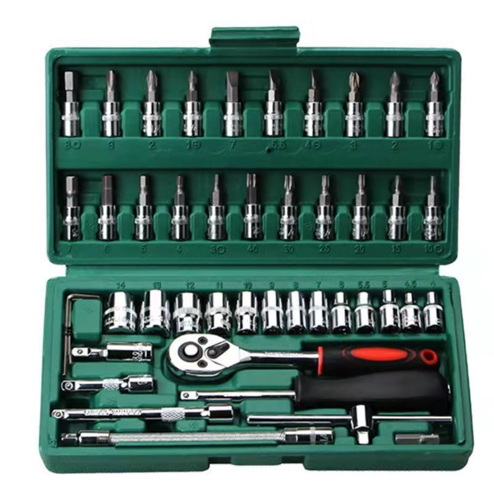 46PCS Socket Ratchet Wrench Set, Metric & SAE, 1/4" Drive Car Repair Tool Kit - Walmart.com
