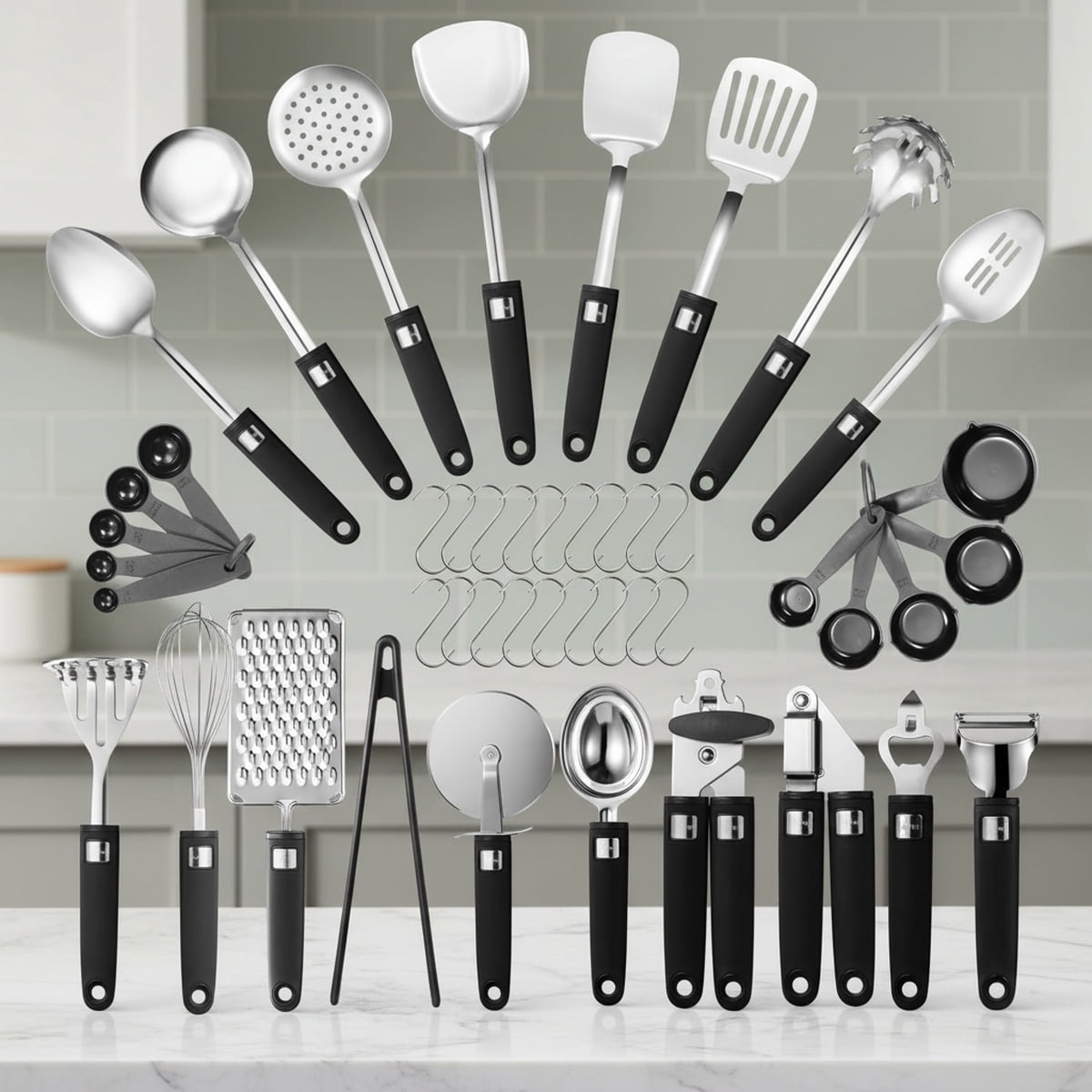 46Pcs 18/8 Stainless Steel Kitchen Utensils Set, Stainless Steel ...