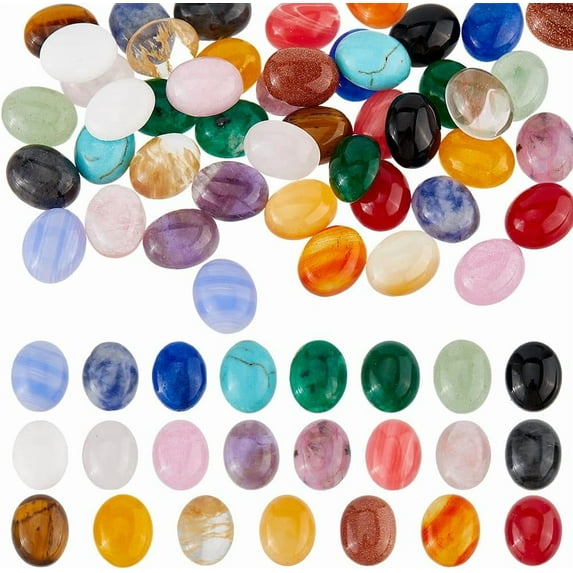 46Pcs 23 Styles Gemstone Cabochons 10.5x8.5mm Oval Flatback Natural ...