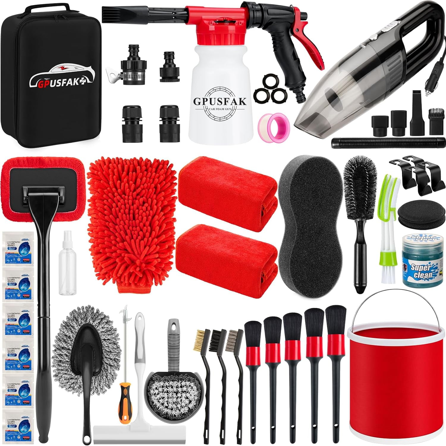 46Pcs Car Wash Cleaning Kit with Foam Gun Sprayer Detailing Brushes Car ...