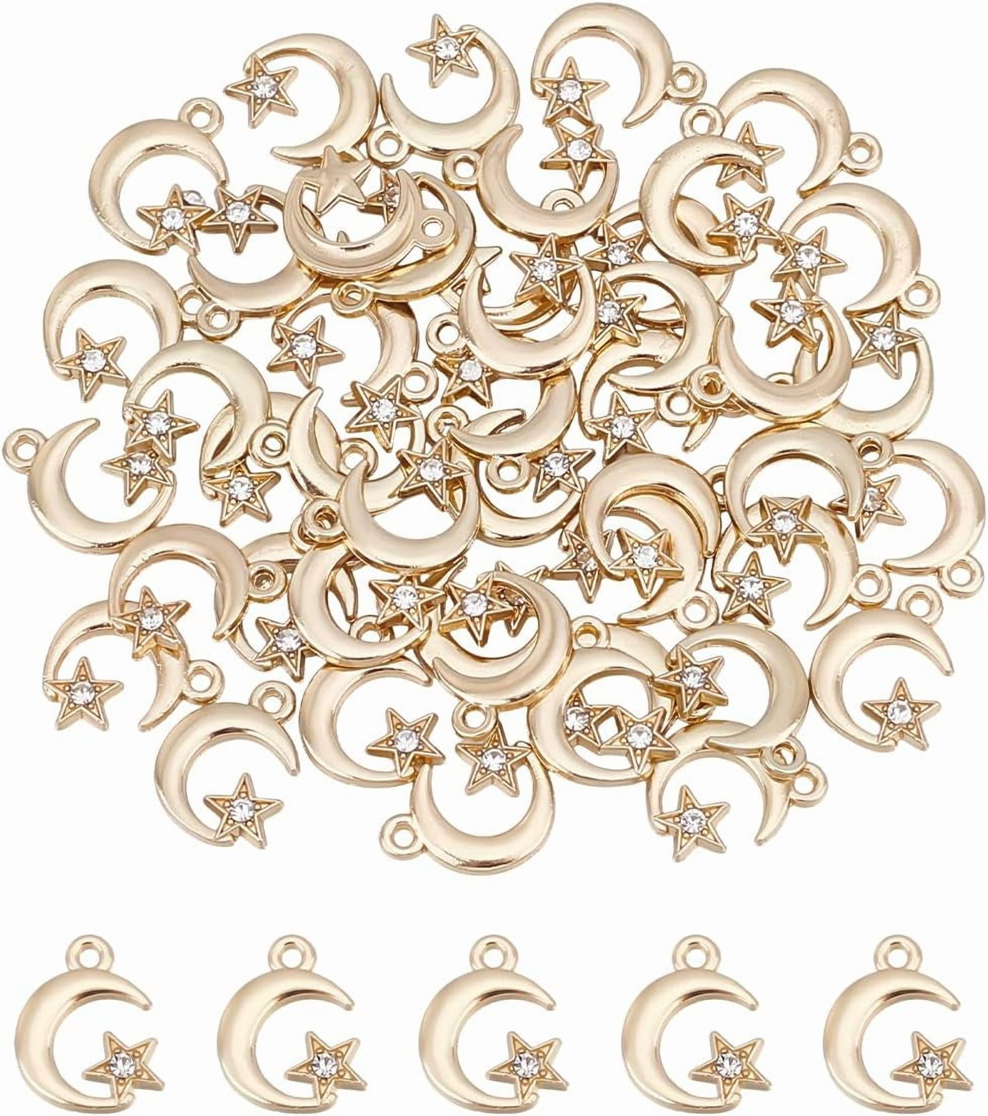 46Pcs Moon with Star Pendants Alloy Rhinestone Pendant Celestial ...