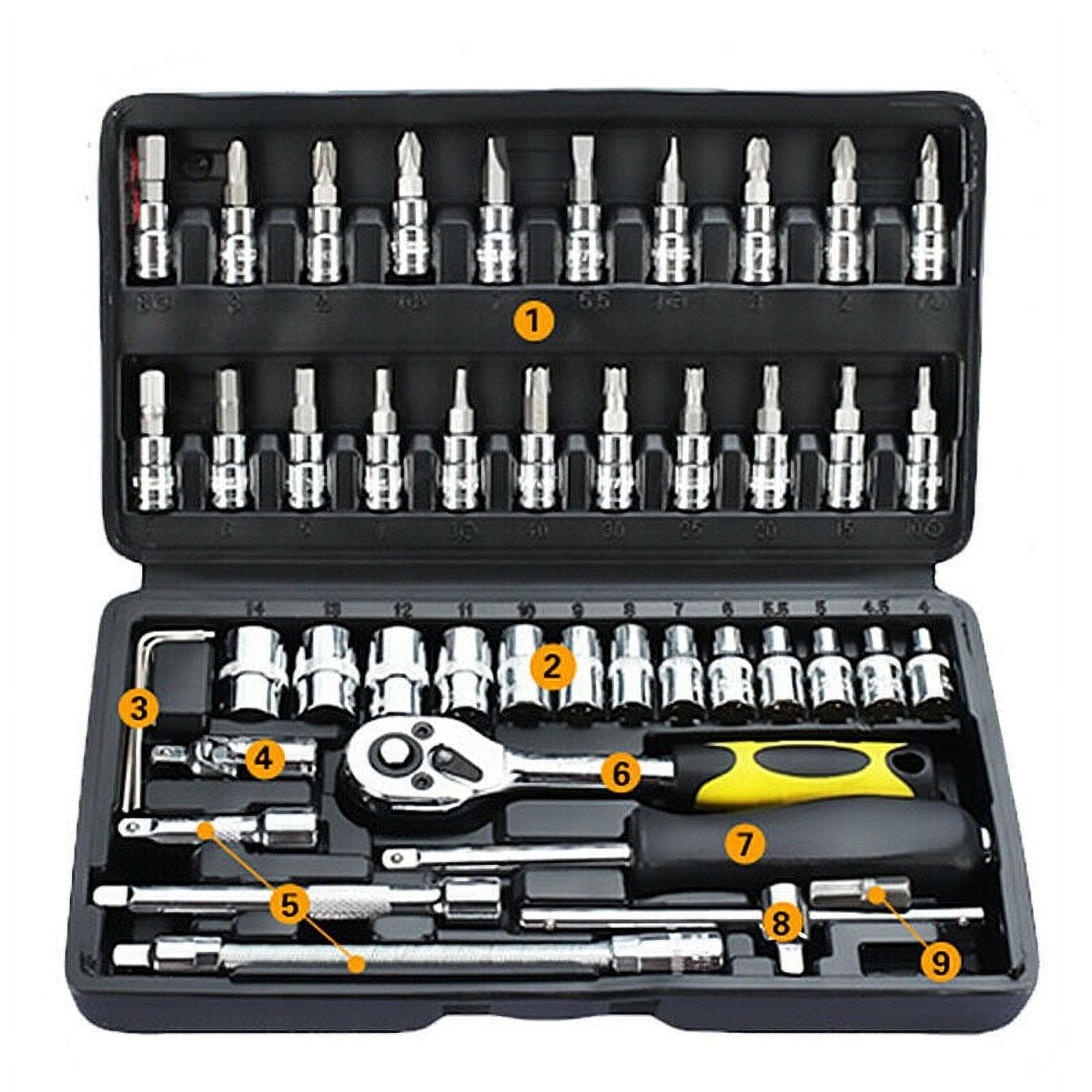 46Pcs/Set Spanner Socket Screwdriver 1/4 Car Repair Tool Ratchet Wrench ...
