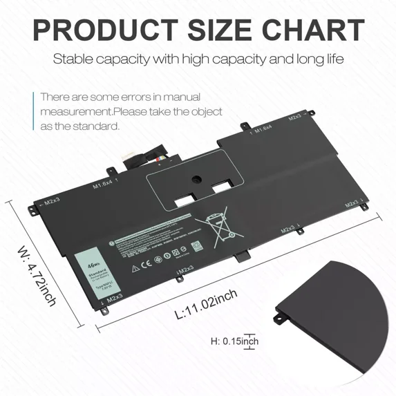 46Wh Battery For Dell XPS 13 9365 2in1 2017 Series 13-9365-D1605TS ...