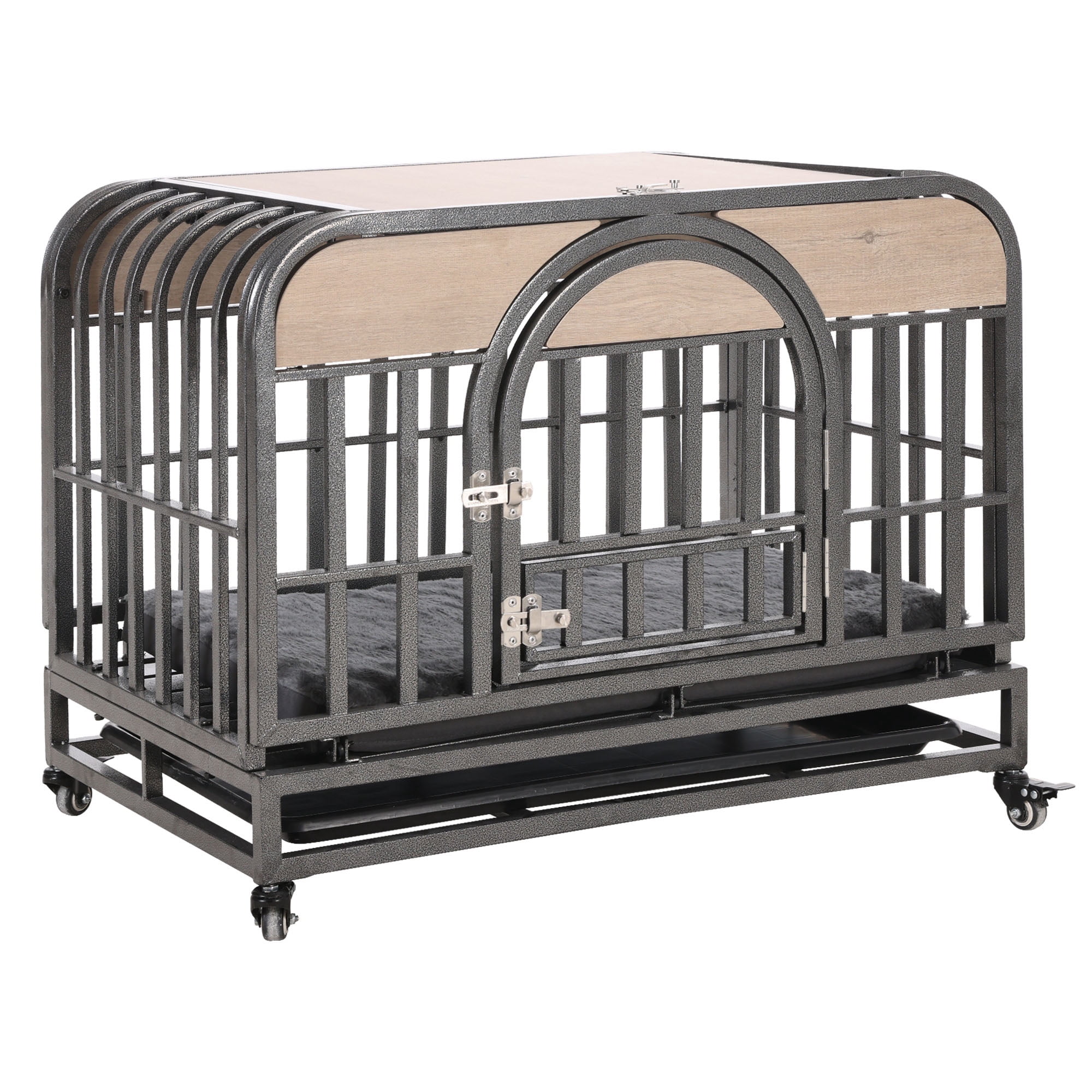 46in Heavy Duty Dog Crate, Furniture Style Steel Dog Crate with ...