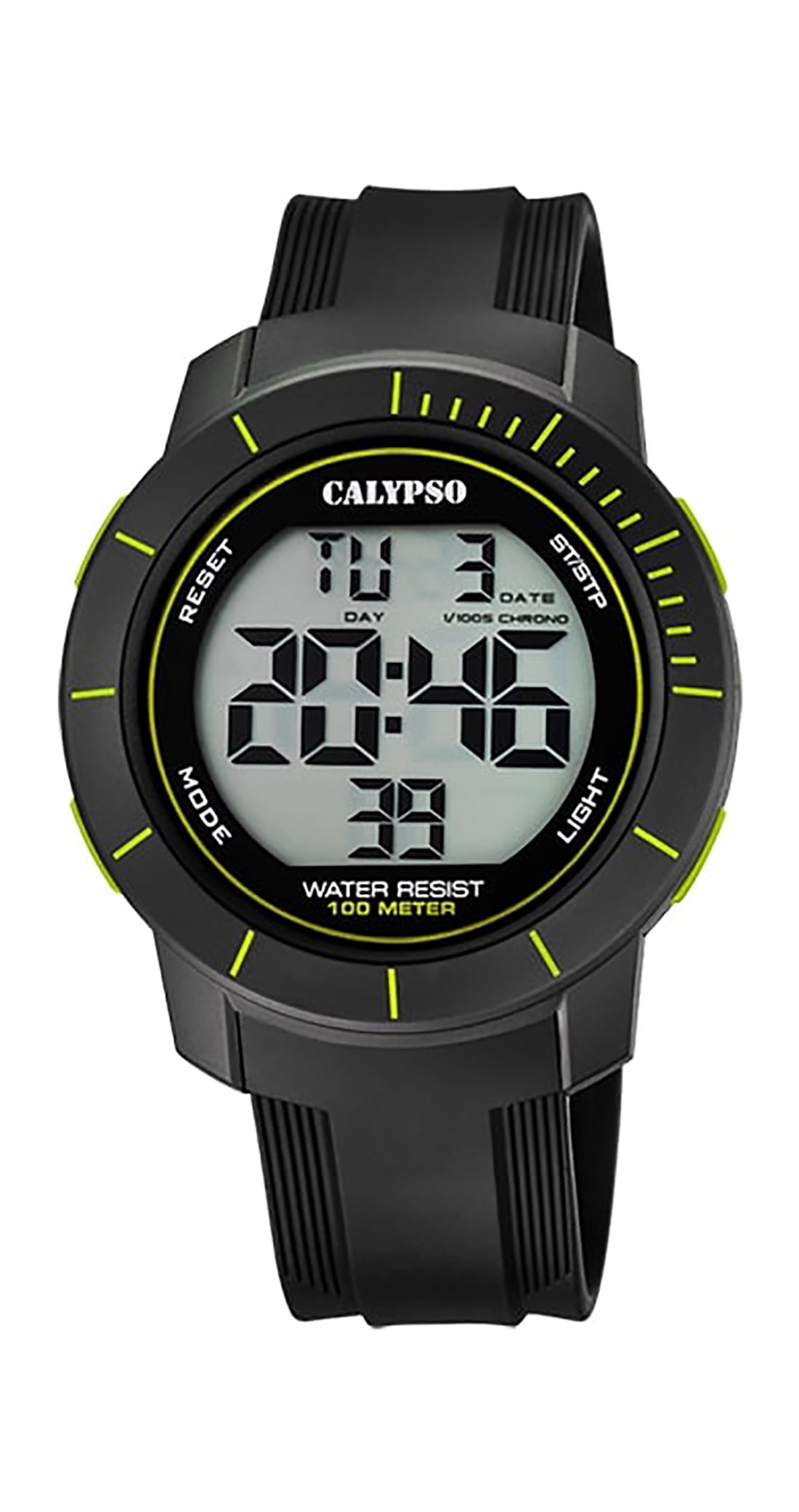 46mm Black Round Mens Digital Sports Watch, Quartz, Silicone Strap ...