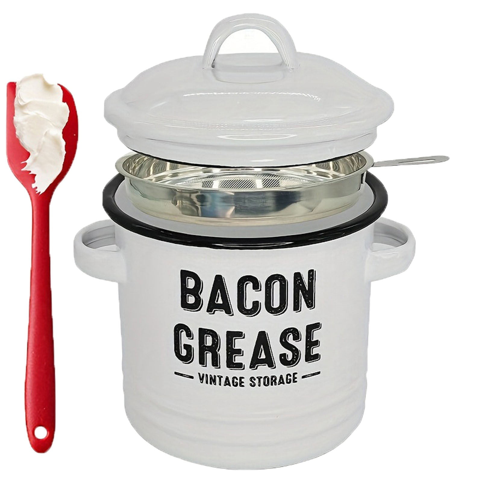 46oz Bacon Grease Container with Strainer, Food-Grade Silicone Spatula ...