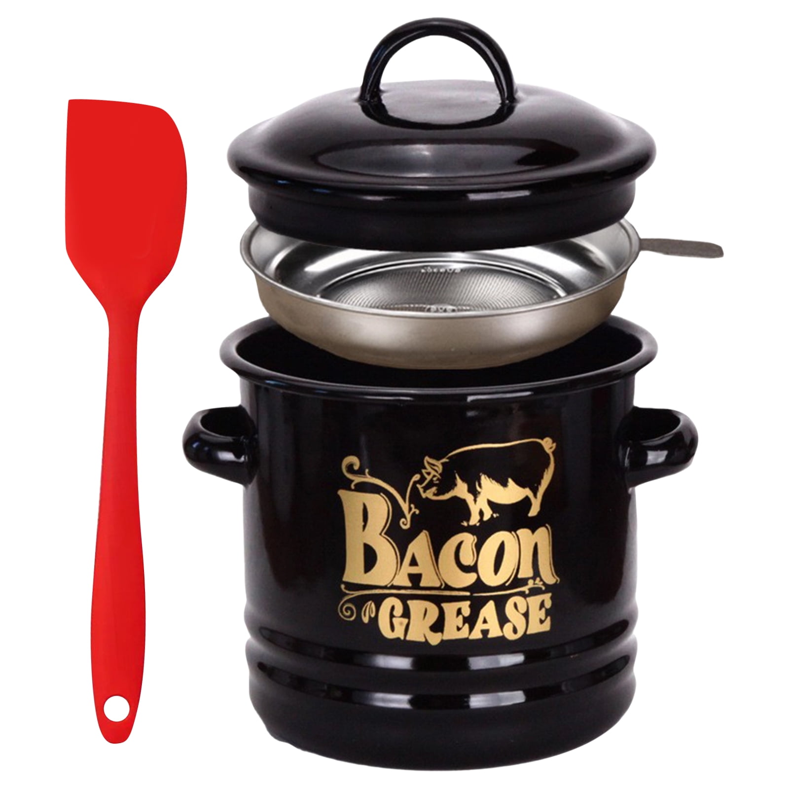 46oz Vintage Style Bacon Grease Container with Strainer and Silicone ...