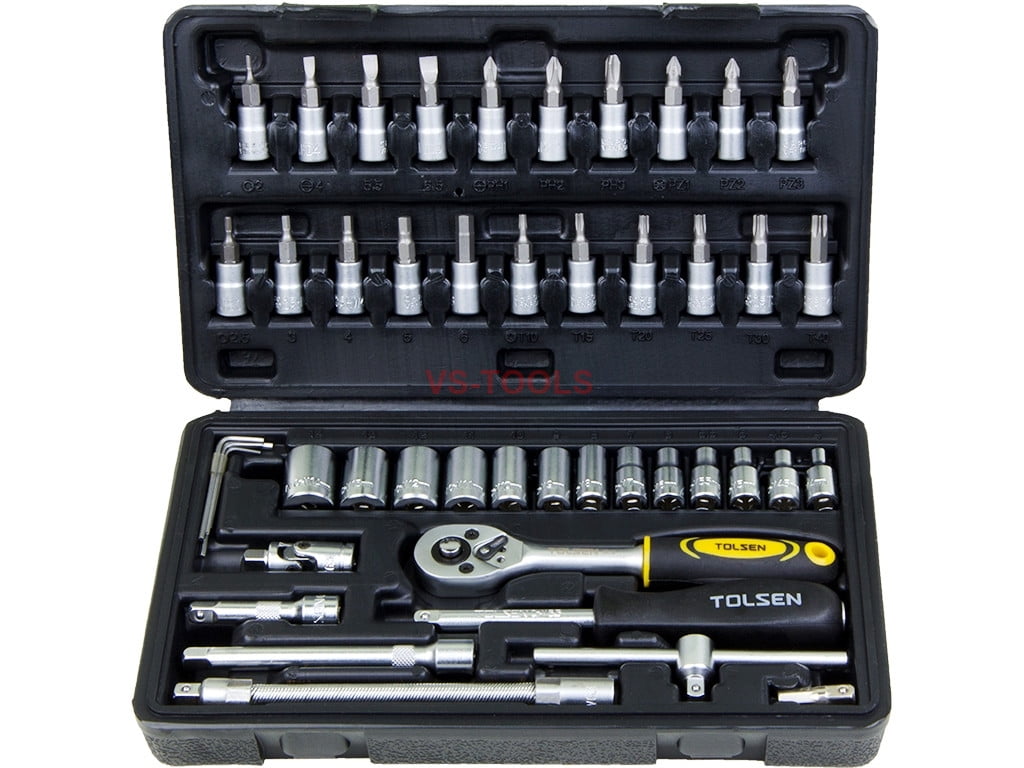 46pc 1/4 Drive Socket Phillips Torx Hex Screwdriver Set Bicycle Repair ...