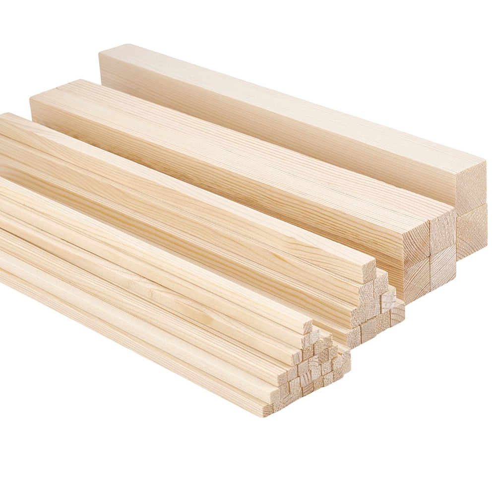 46pcs 4 Sizes Wood Square Dowel Rods Wooden Strip Solid Wood Stock 30cm ...