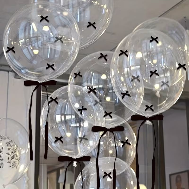 46pcs Transparent Black Bow Balloons Set for Birthday Parties, Weddings ...