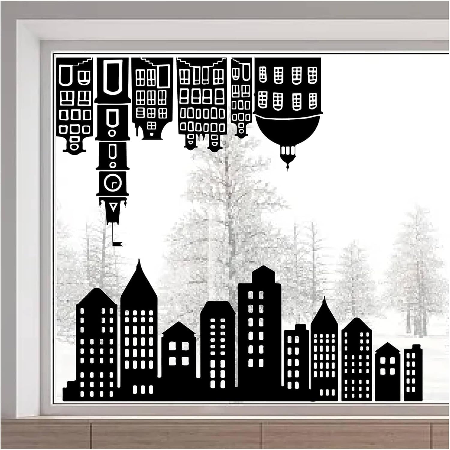 46x15"/116x38cm Black City Window Clings Double Sided Skyline Glass ...