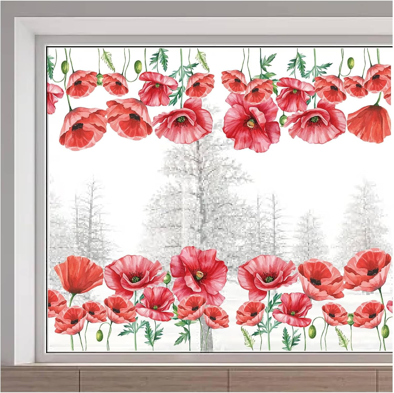 46x15/116x38cm Large Poppy Floral Window Clings Double Sided Nature ...